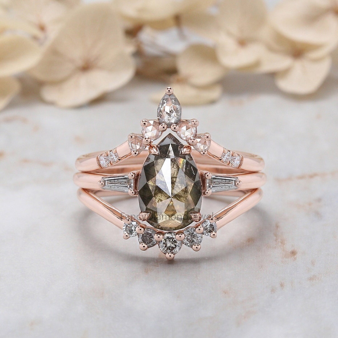Pear Green Color Diamond Ring Green Pear Diamond Engagement - Etsy