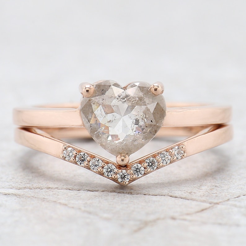 Heart Salt and Pepper Diamond Ring 1.39 Ct 7.70 MM Heart Shape Diamond ...