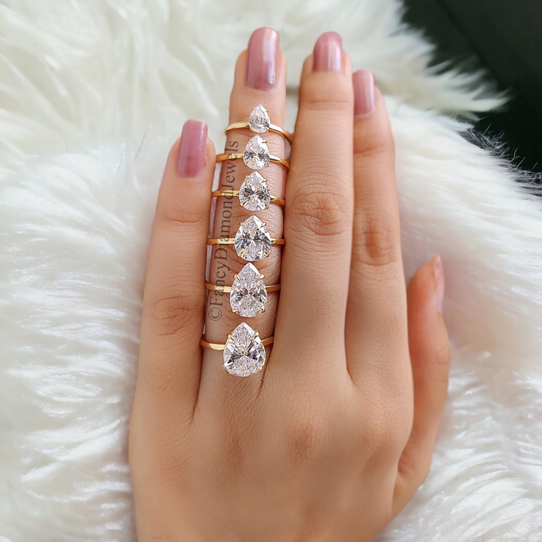 Pear Engagement Ring CZ Solitaire 925 Silver Teardrop Diamond Simulant ...