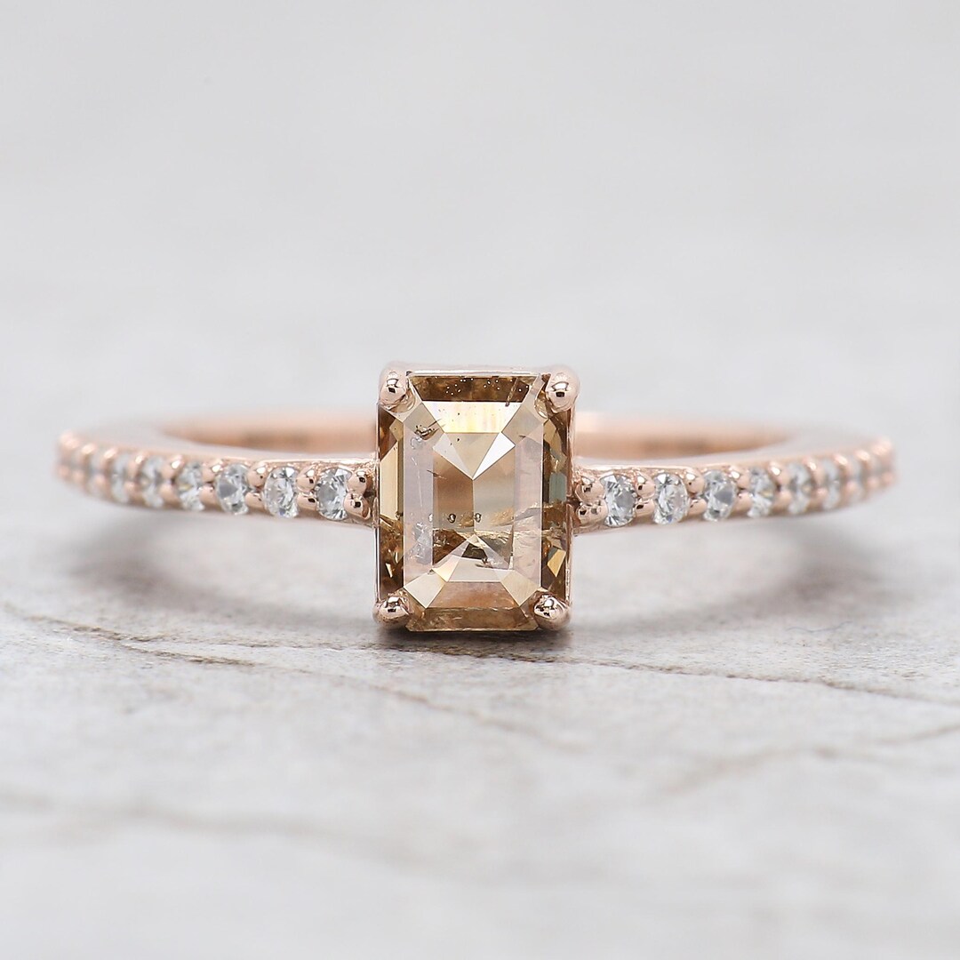 Emerald Cut Brown Color Diamond Ring 0.87 Ct 6.05 MM Emerald Shape ...