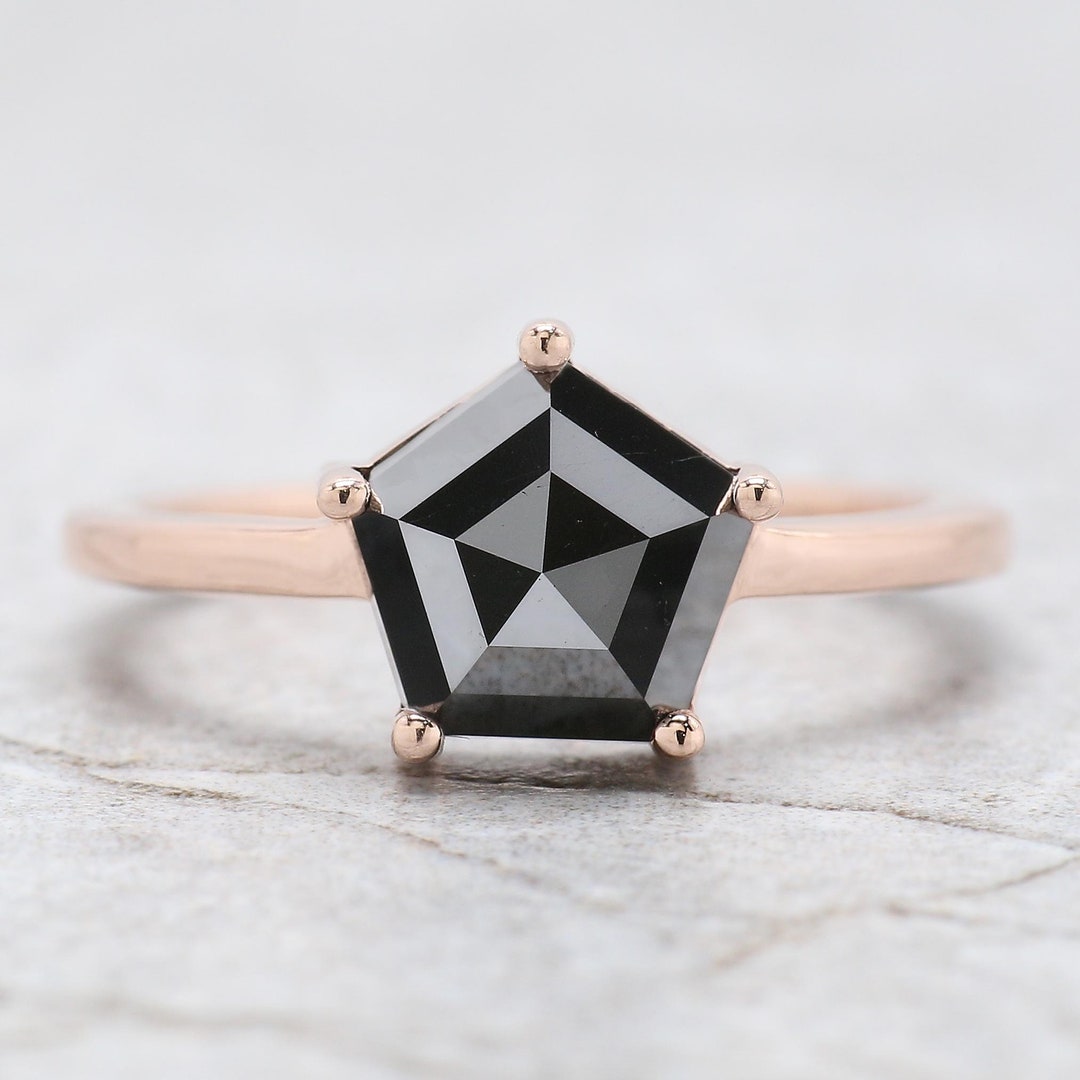 Pentagon Cut Black Color Diamond Ring 2.41 Ct 8.35 MM Pentagon Shape ...