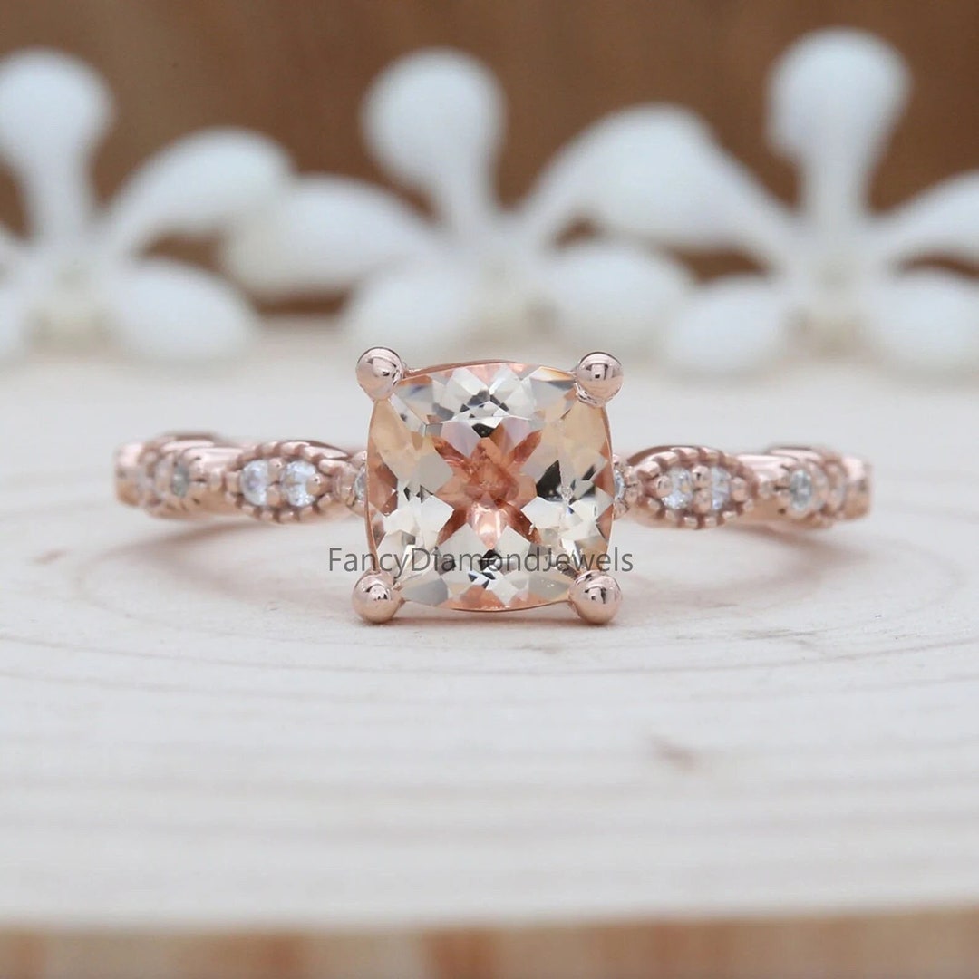 Cushion Morganite Ring, Cushion Ring, Cushion Engagement Ring, Cushion ...