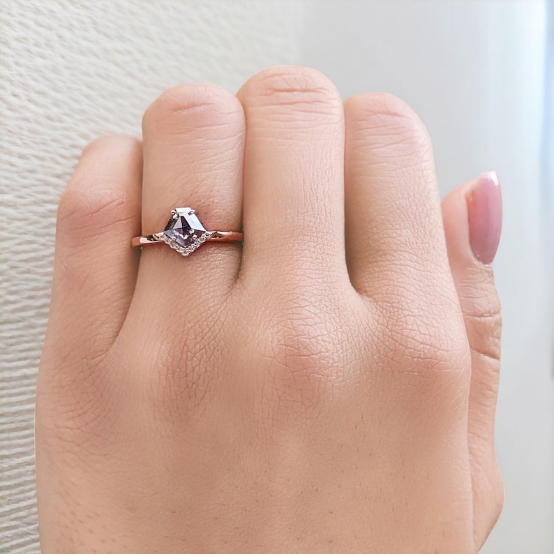 Pentagon Cut Salt and Pepper Diamond Ring 0.75 Ct 6.30 MM Pentagon ...