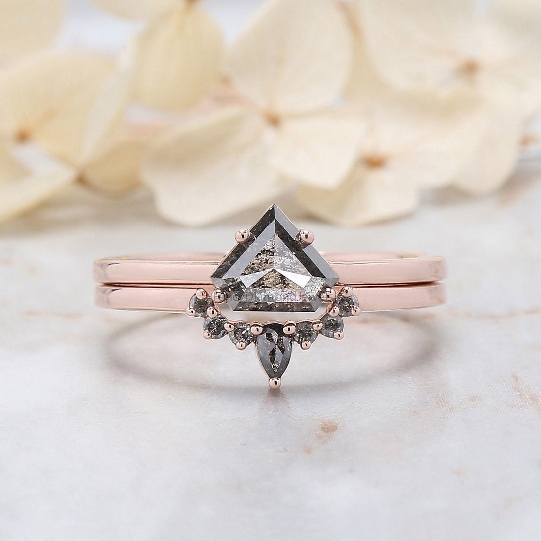 Shield Salt and Pepper Diamond Ring, Salt and Pepper Shield Diamond ...