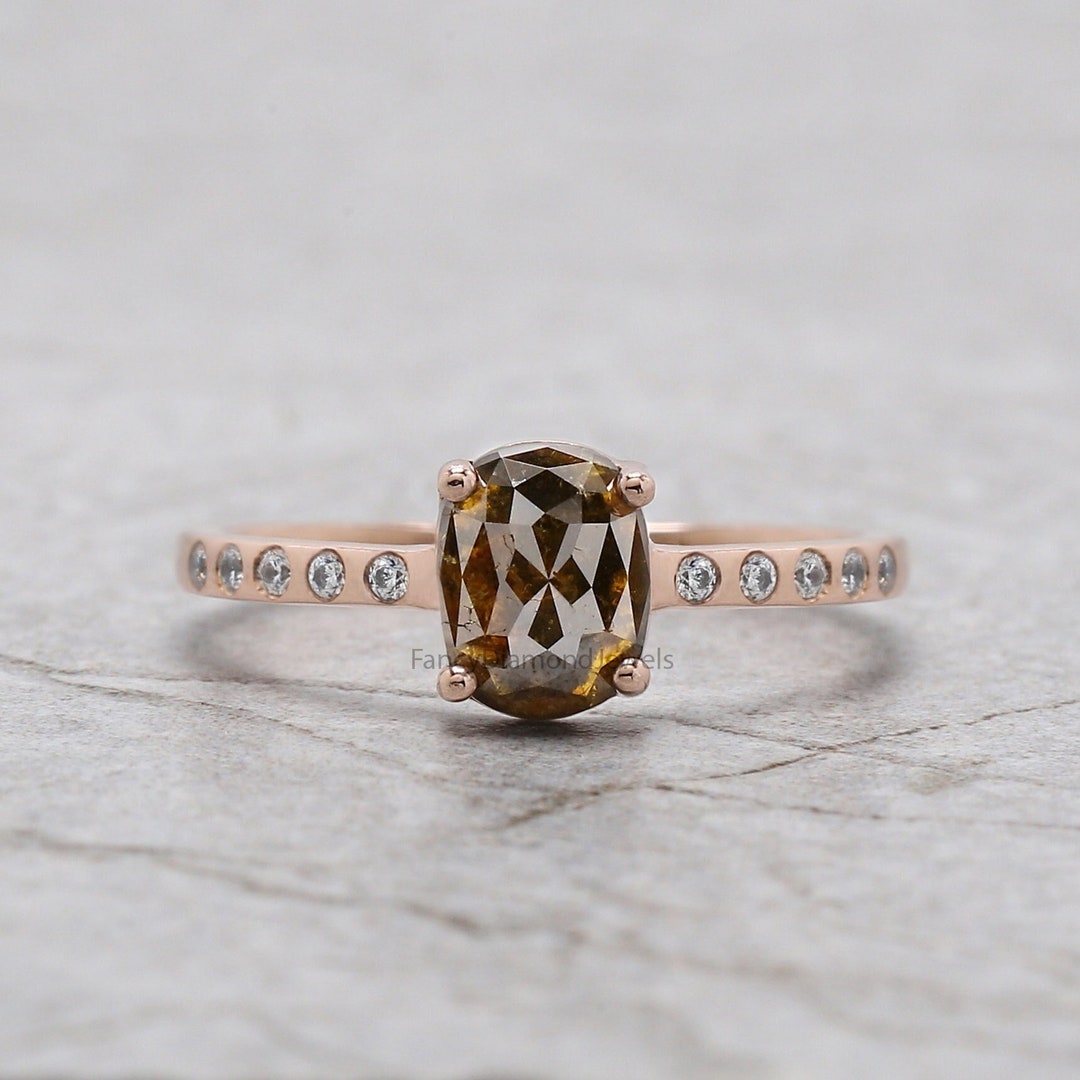 Oval Diamond Ring, Oval Engagement Ring, Brown Color Oval Diamond Ring ...