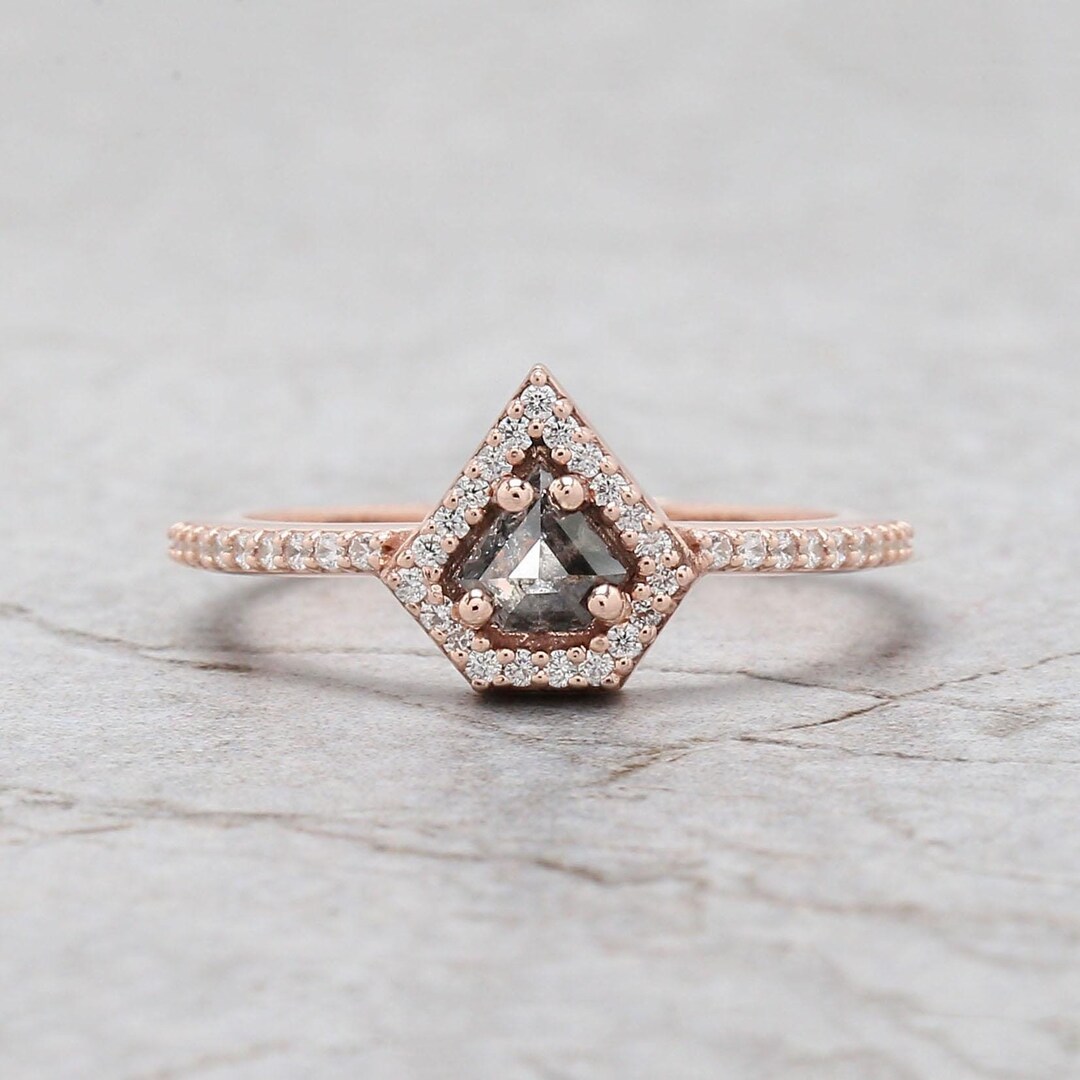 Shield Salt and Pepper Diamond Ring 0.32 Ct 4.60 MM Shield Shape ...