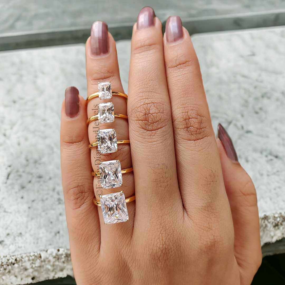 7mm to 11mm Radiant Cut Engagement Ring Gold Ring Silver Ring Diamond ...