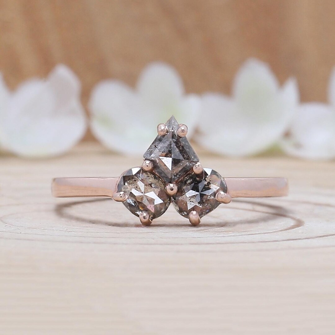 Mix Shape Salt and Pepper Diamond Ring 0.85 Ct 5.50 MM Mix Shape ...