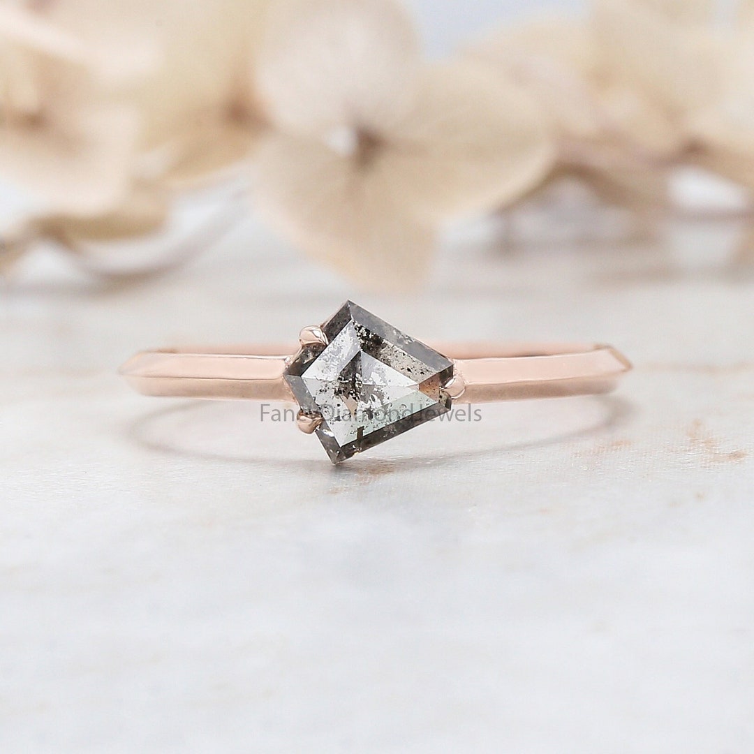 Pentagon Cut Salt and Pepper Diamond Ring 0.72 Ct 6.00 MM Pentagon ...