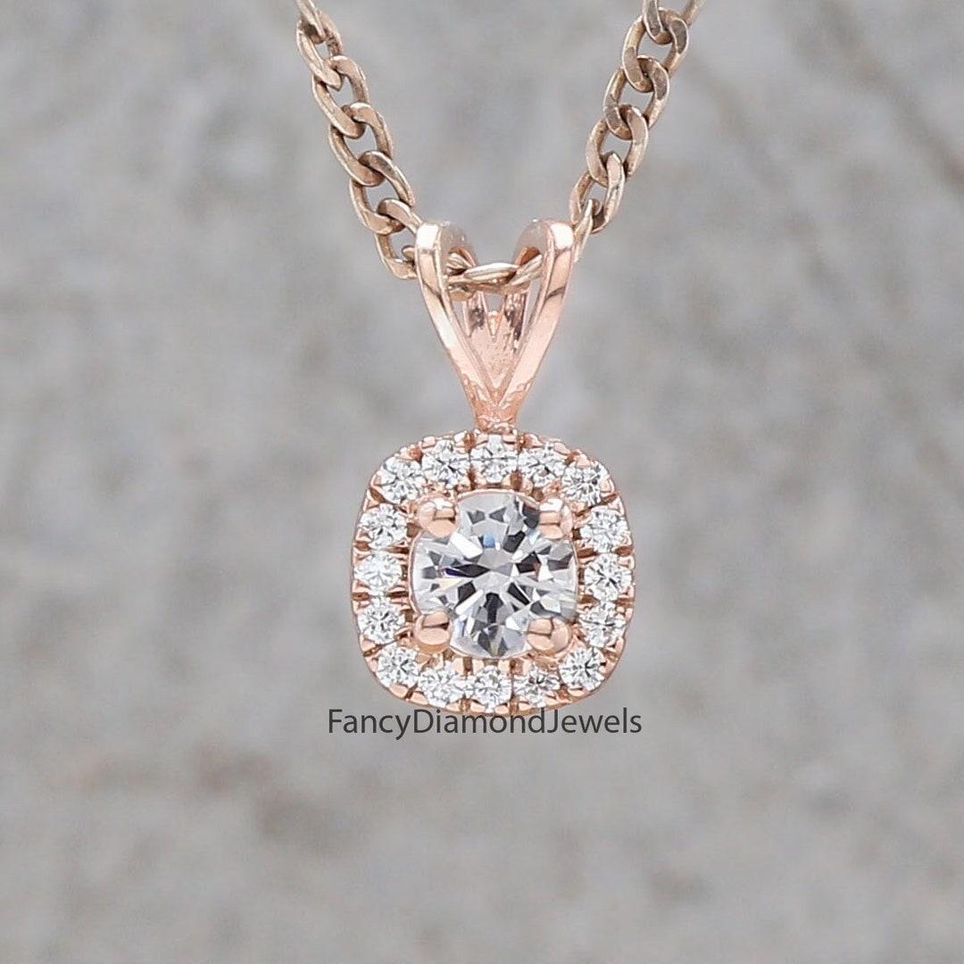 Round Brilliant Cut White Diamond Pendant, Round Unique Diamond Pendant ...