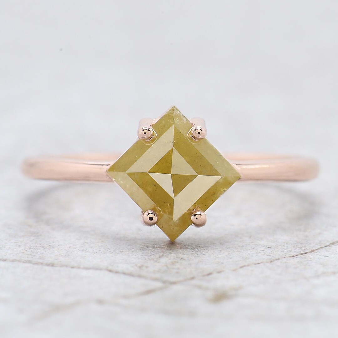1.29 Ct Natural Kite Cut Yellow Color Diamond Ring 8.45 MM Kite Shape ...
