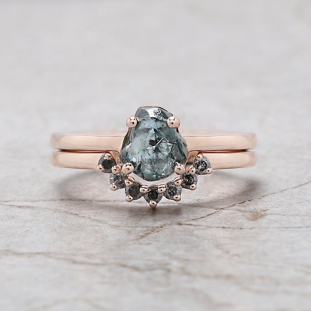 1.19 Ct Natural Rough Cut Blue Color Diamond Ring 6.76 MM Crystal Rough ...