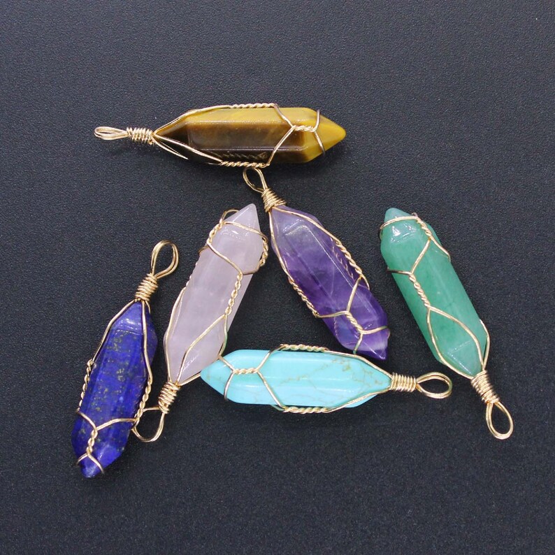 Wholesale 6 PCS Natural Stone Crystal Pendant Gold Wire | Etsy