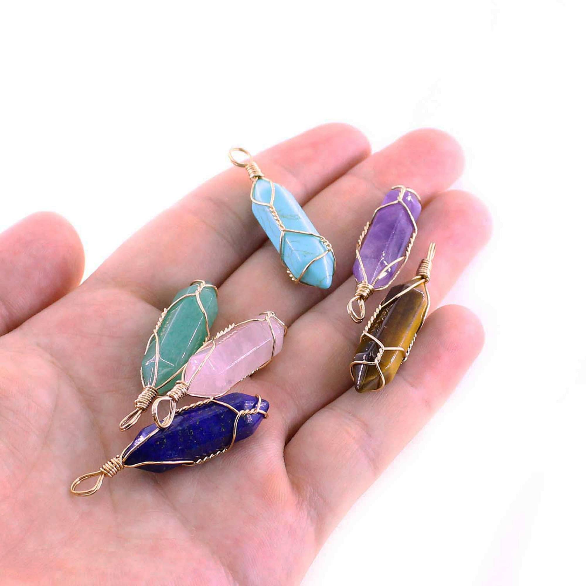 Wholesale 6 PCS Natural Stone Crystal Pendant Gold Wire | Etsy