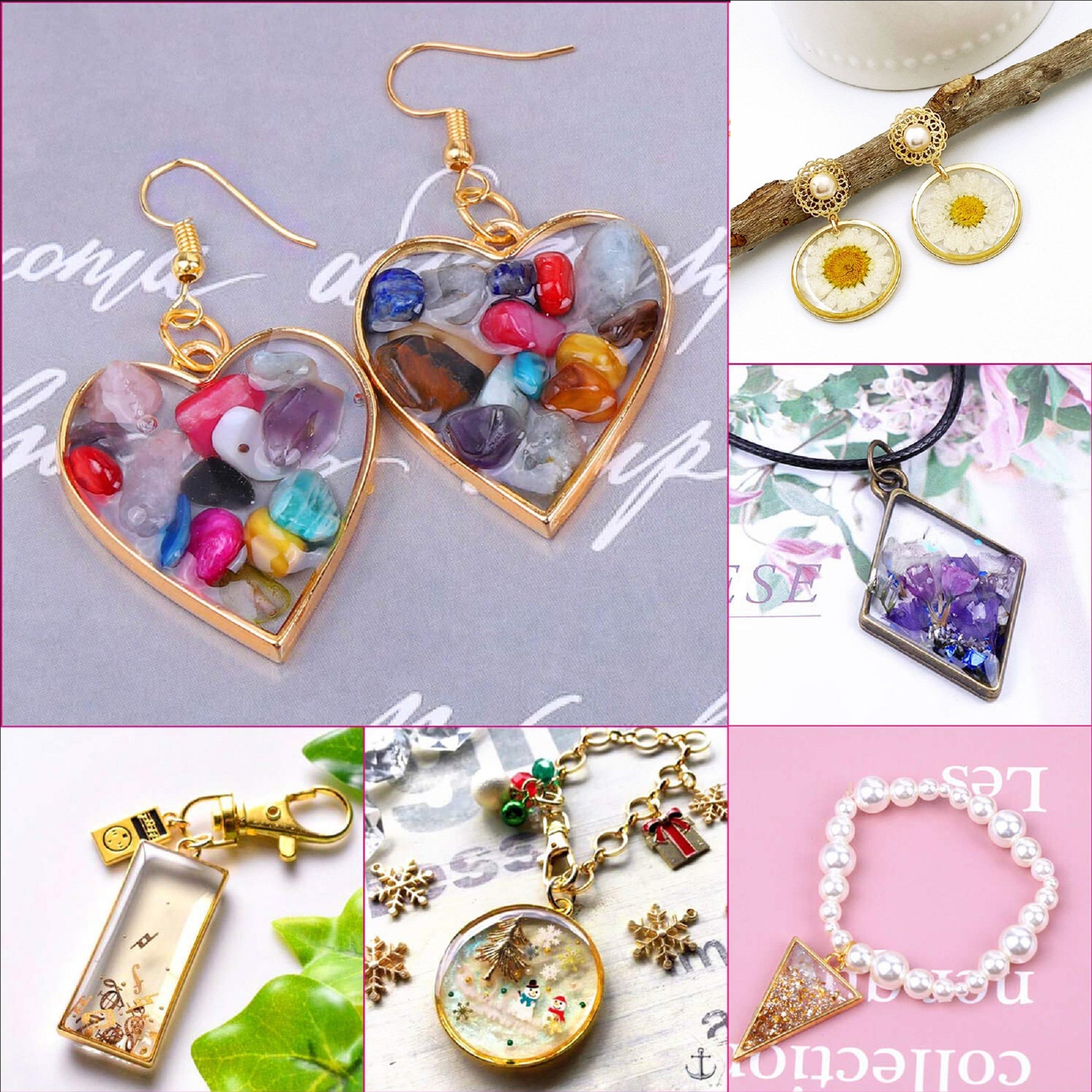 80PCS Resin Molds Open Bezel Pendants Charms, Art Craft Pressed Flower ...