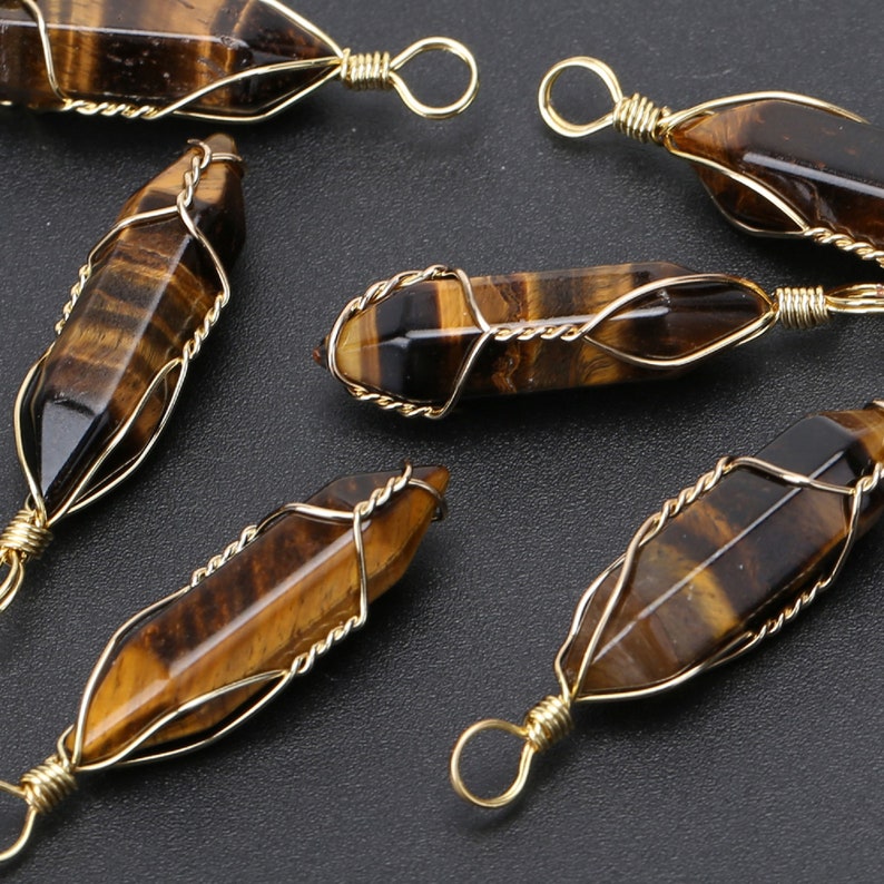 6PCS Natural Tiger Eye Quartz Stone Crystal Pendant With 14k - Etsy