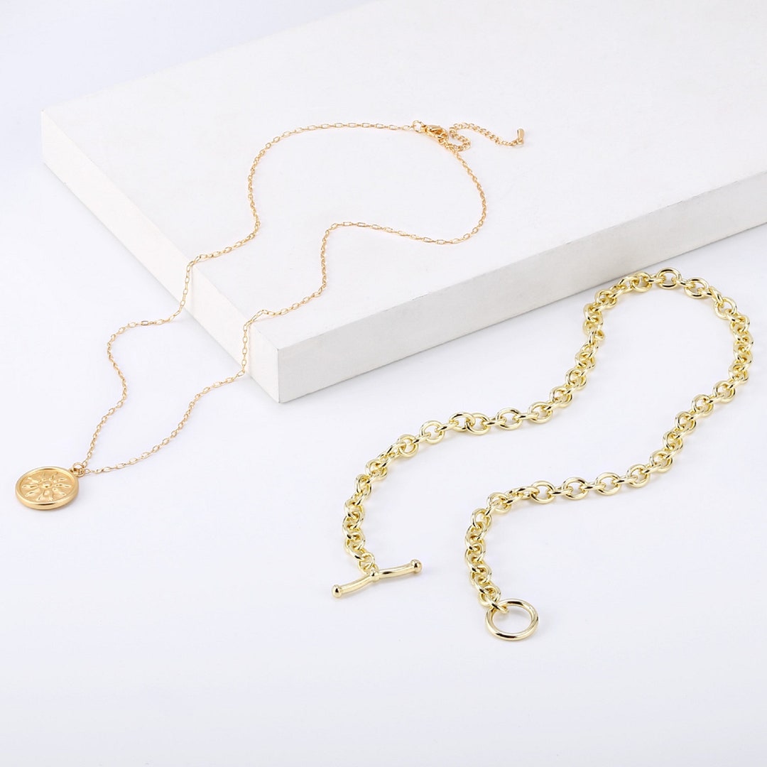 OT Clasp Necklace 14K Gold Toggle Clasp Chain, Thick Chain Choker, Curb ...