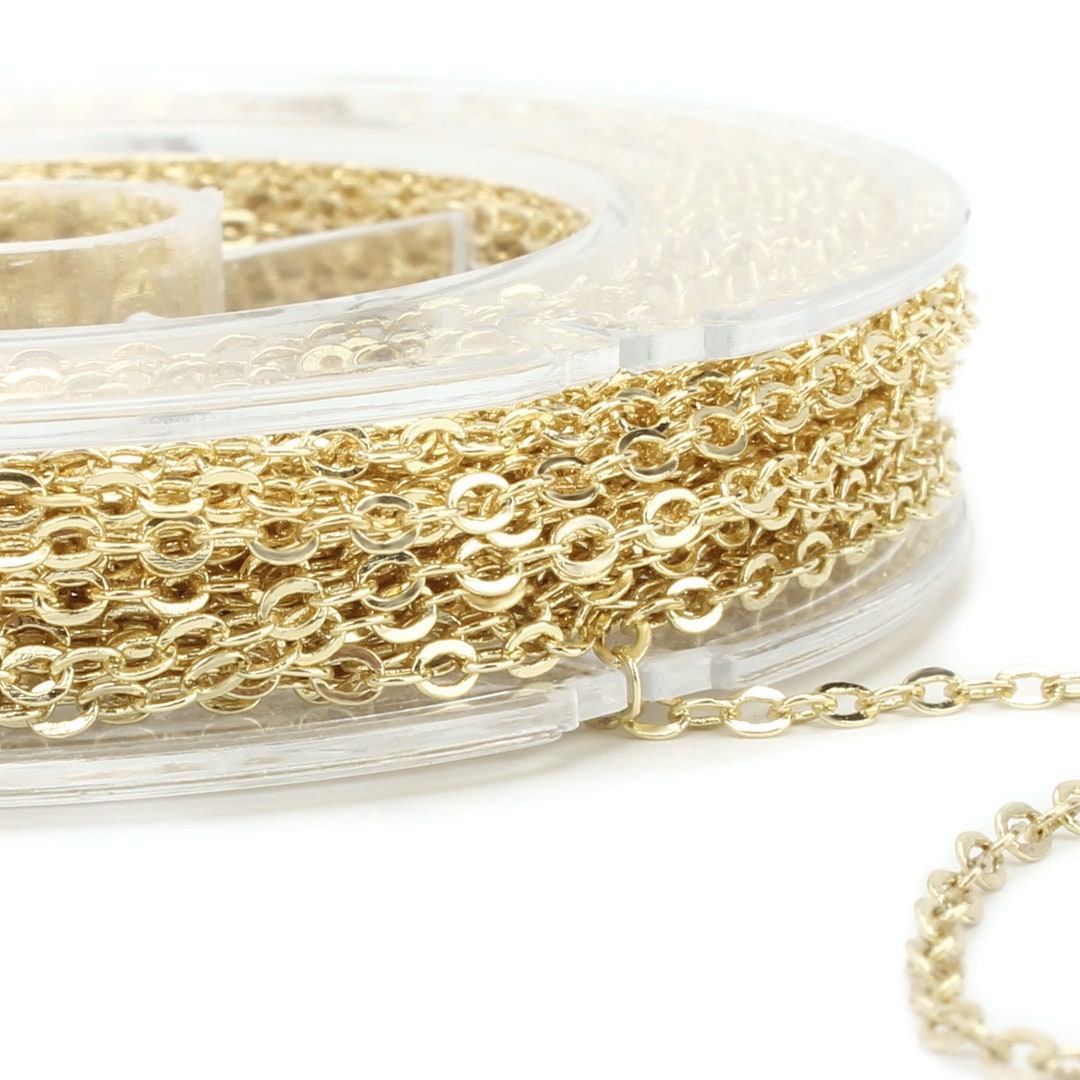 33 Feet Spool Gold Plated Solid Brass Flat Cable Chain for Necklace ...