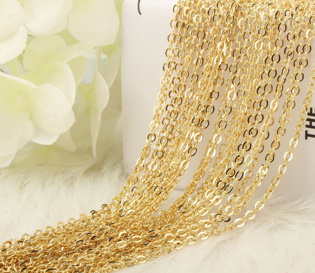 12 PCS Gold Plated Brass Flat Cable Chain Finished Chains for Necklace ...