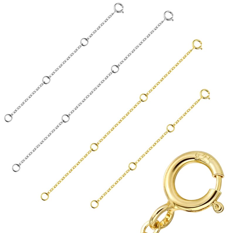 Adjustable 4PCS 925 Sterling Silver Extender Chain Gold Plated - Etsy