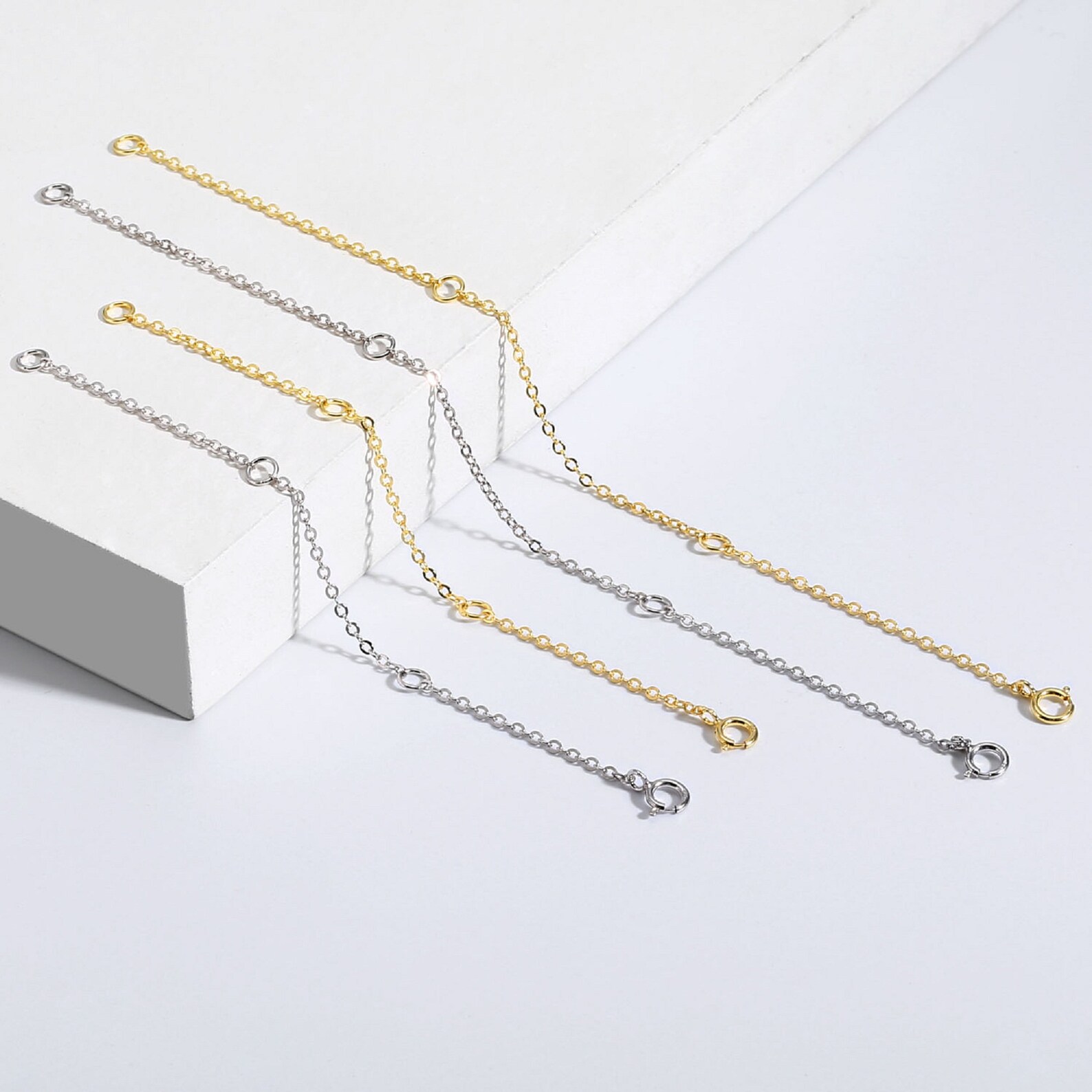 Adjustable 4PCS 925 Sterling Silver Extender Chain Gold Plated - Etsy