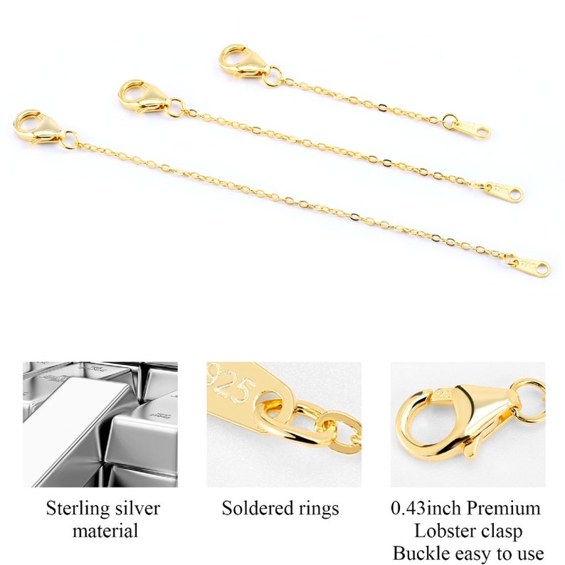 14K Gold Plated Necklace Extender Sterling Silver Extension Chain With ...