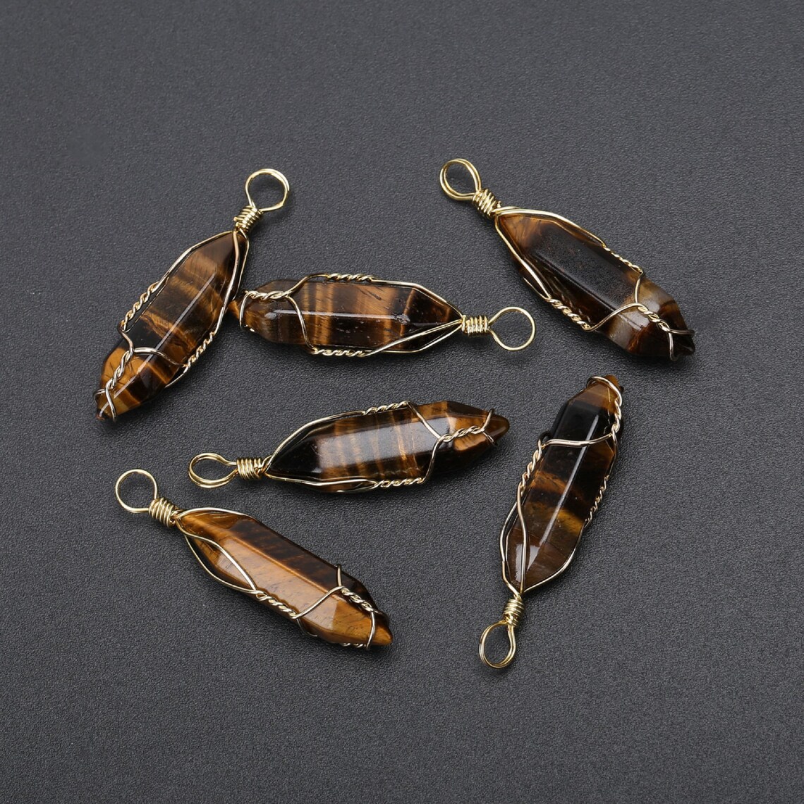 6PCS Natural Tiger Eye Quartz Stone Crystal Pendant With 14k - Etsy