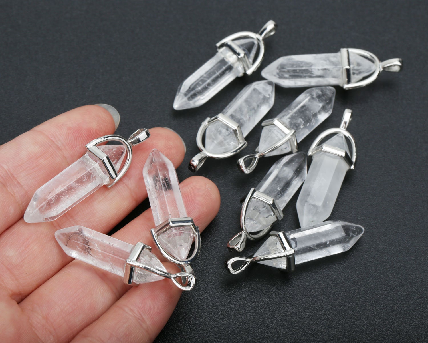 10PCS Natural Clear White Quartz Crystal Stone Pendant Healing | Etsy
