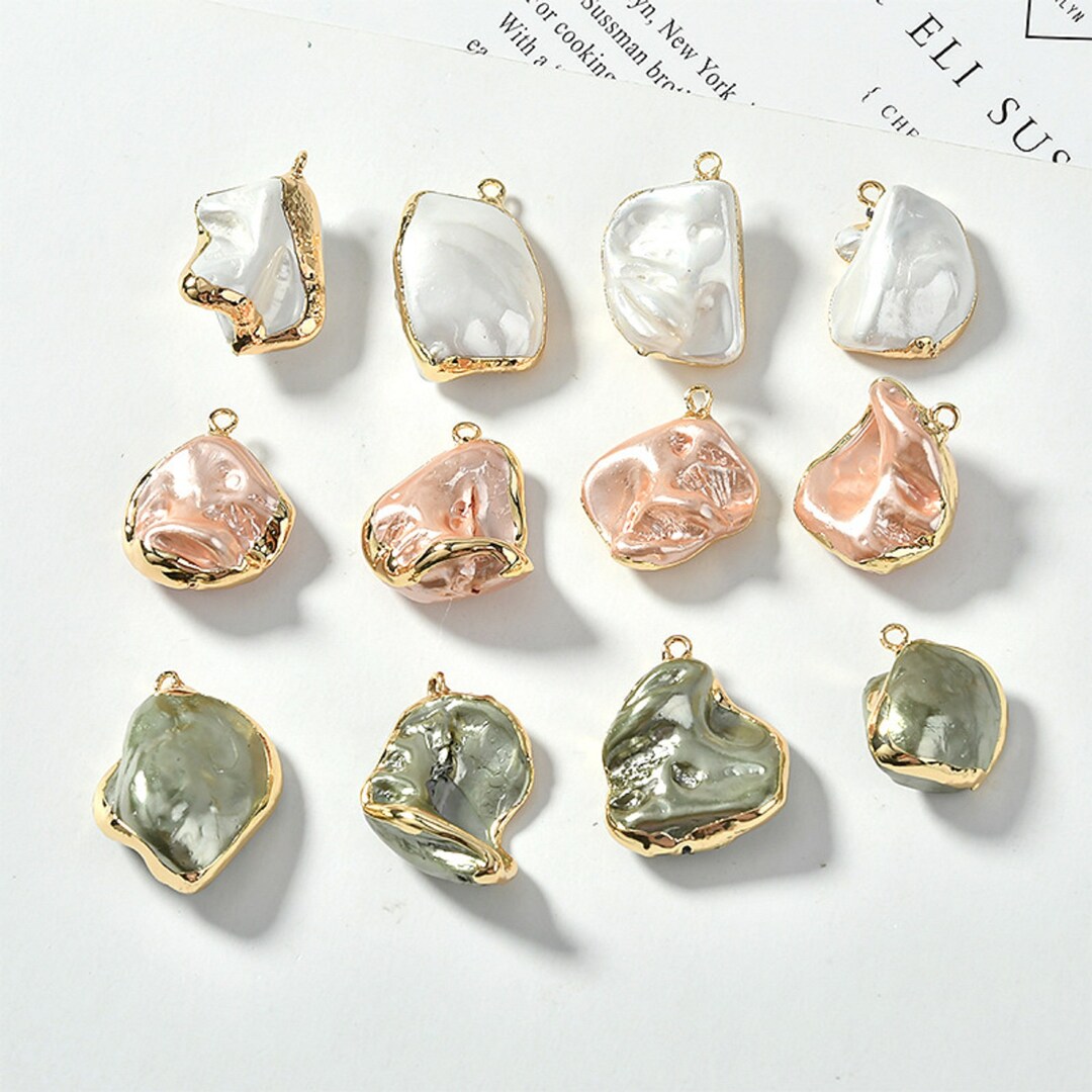5PCS Natural Irregular Freshwater Pearls Pendant,gold Edge Colorful ...