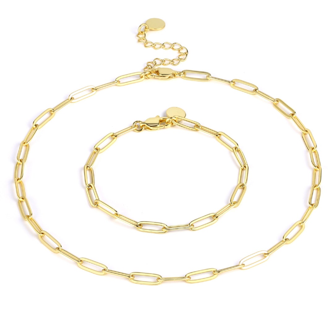 14K Gold Plated Paperclip Necklace Choker Paperclip Bracelet Set With ...
