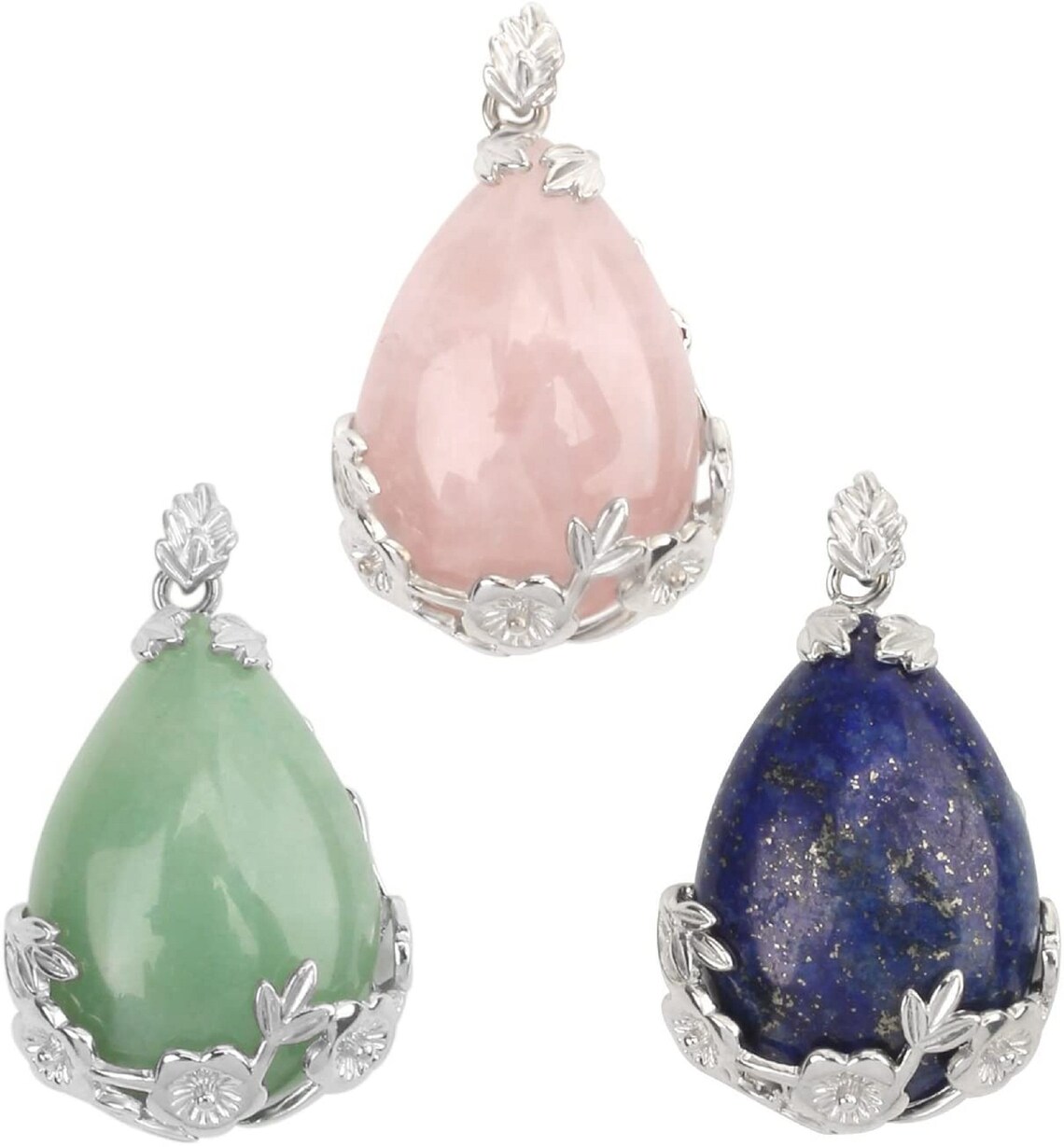 Wholesale 3 PCS Teardrop Gem Pendant Flower Around Chakra Stone Natural ...