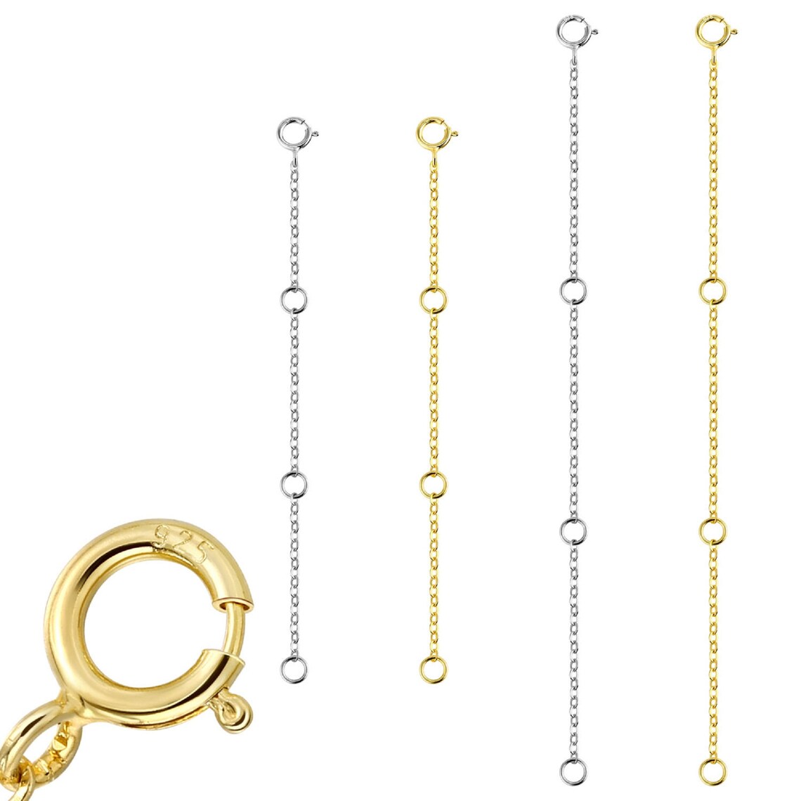 Adjustable 4PCS 925 Sterling Silver Extender Chain Gold Plated - Etsy