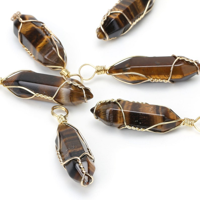 6PCS Natural Tiger Eye Quartz Stone Crystal Pendant With 14k - Etsy