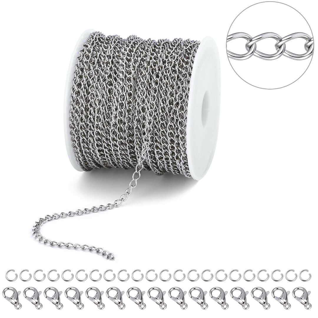 33 Feet Curb Chain Stainless Steel Curb Chain Roll With Lobster Clasp ...
