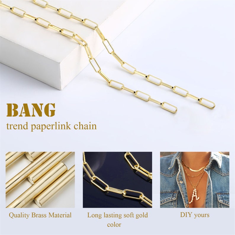 Raw Chain 14K Gold Plated Brass Paperclip Chain 12 Feet for - Etsy