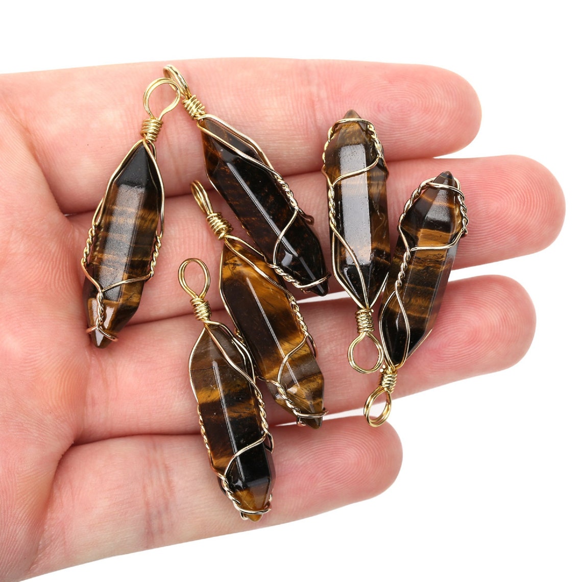 6PCS Natural Tiger Eye Quartz Stone Crystal Pendant With 14k - Etsy