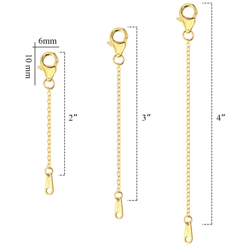 14K Gold Plated Necklace Extender Sterling Silver Extension Chain With ...