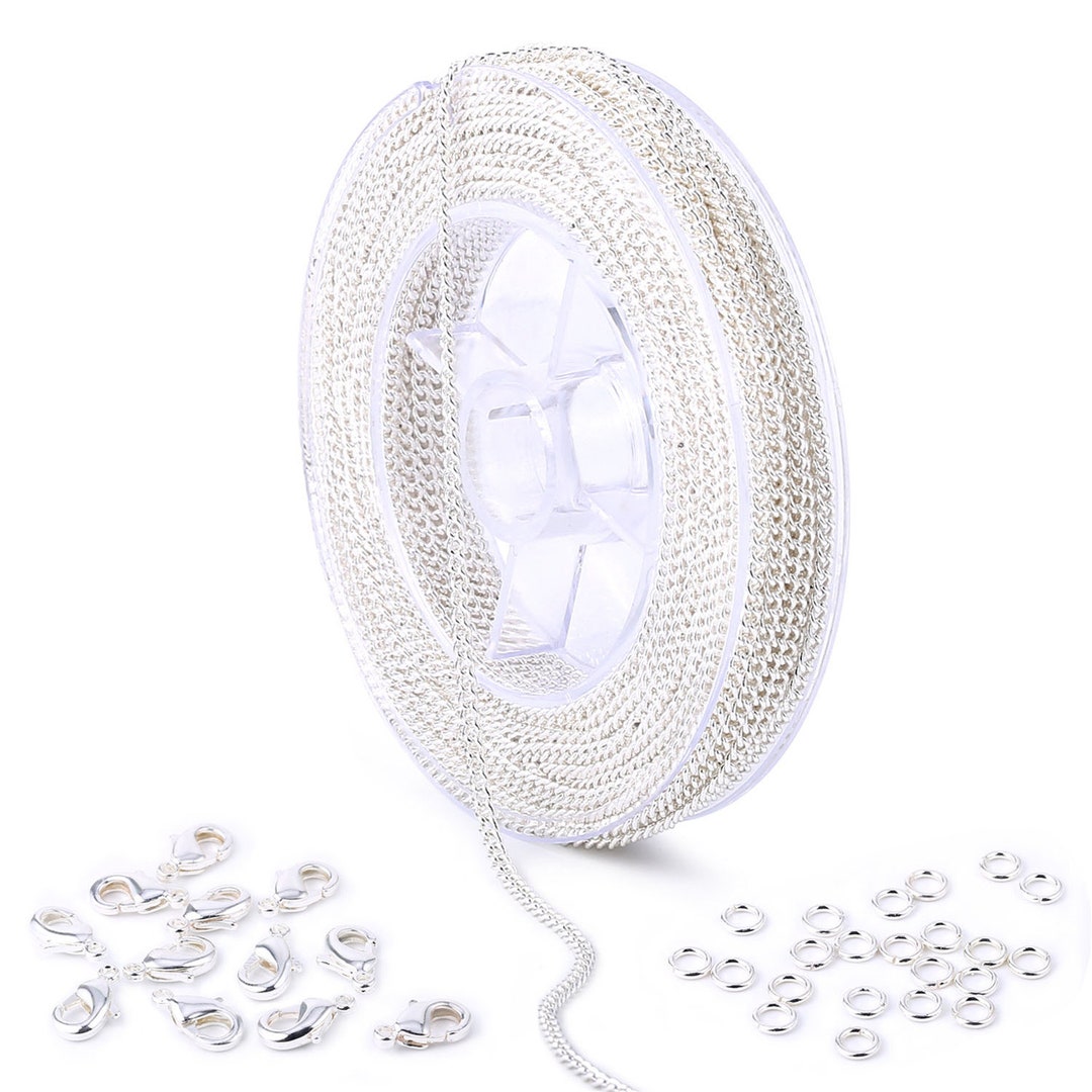 33 Feet Chain Spool Silver Plated Solid Brass Curb Chain Roll ...