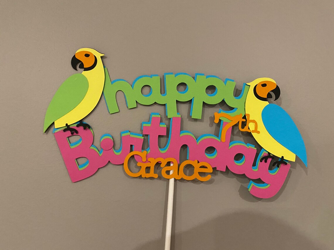 Parrot Happy Birthday Cake Topper With Name and Age - Etsy