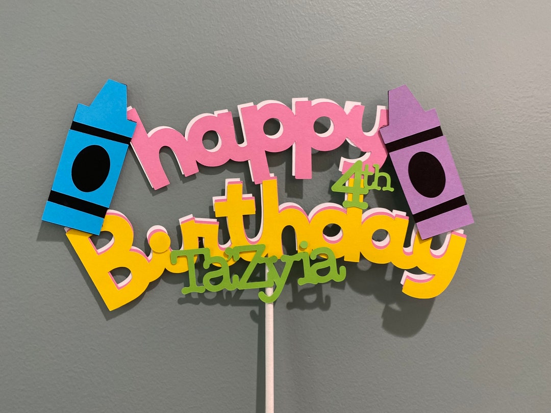 Girl Crayon Happy Birthday Cake Topper With Name and Age - Etsy