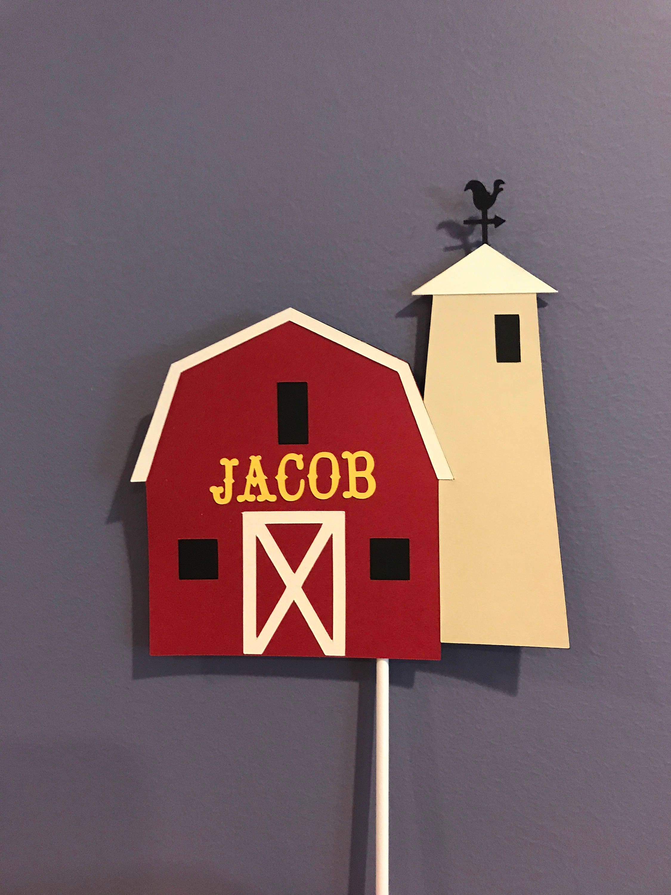 Country barn Cake Topper with name and age | Etsy