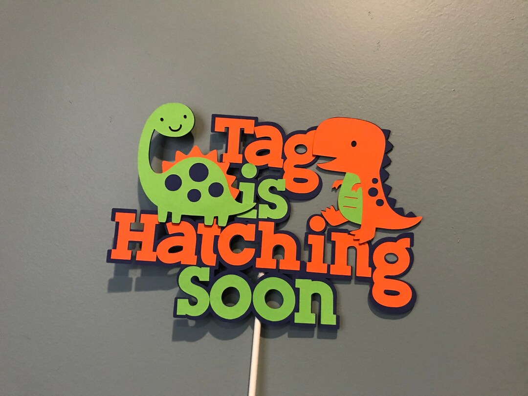 Hatching Soon Dinosaur Cake Topper With Name - Etsy