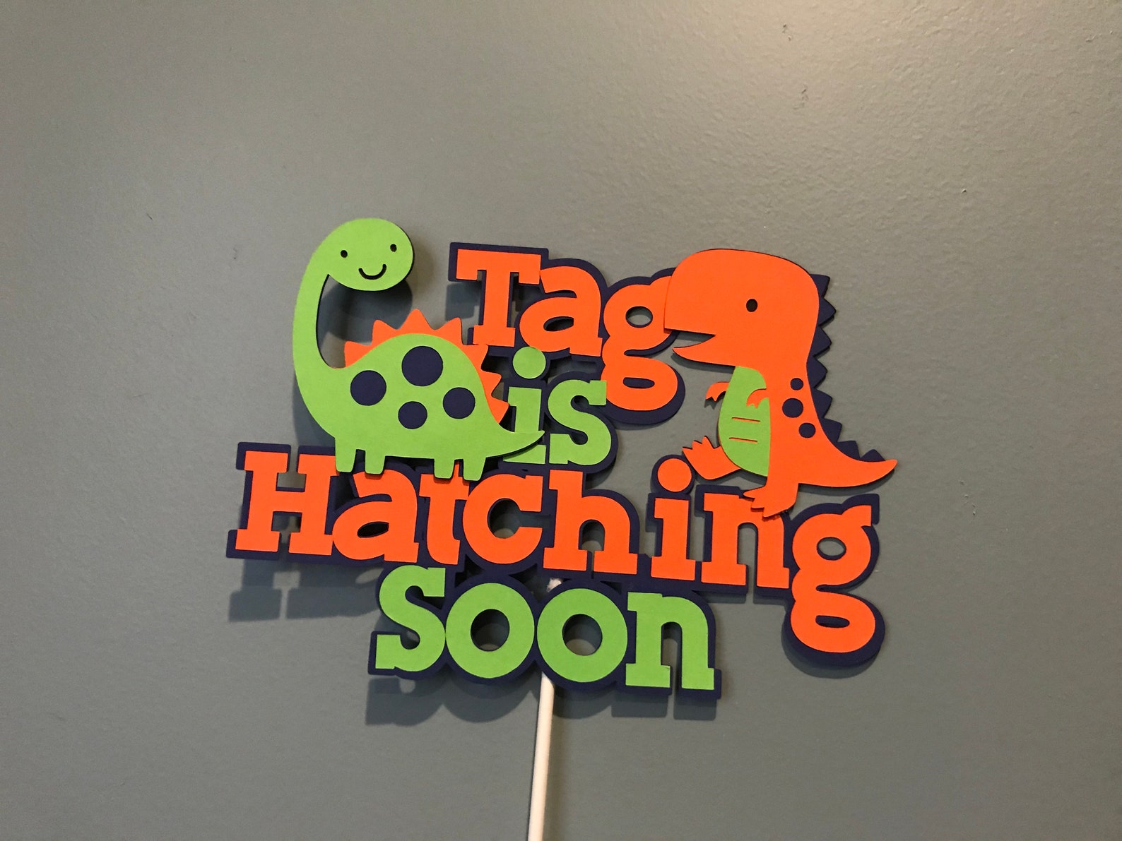 Hatching Soon Dinosaur Cake Topper With Name | Etsy