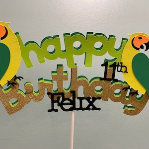 Parrot Happy Birthday Cake Topper With Name and Age - Etsy
