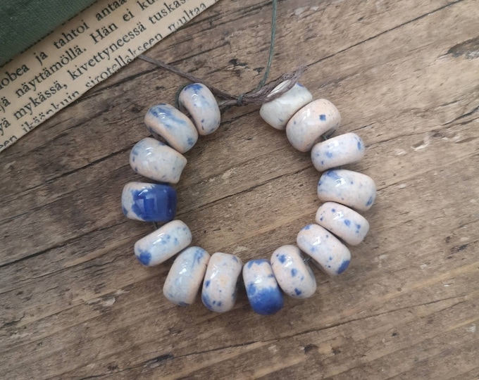 15 Ceramic Beads, Robin-egg Blue Ceramic Bead Set, Primitive Beads - Etsy