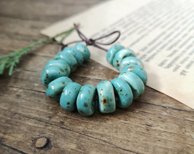 15 Ceramic Beads, Robin-egg Blue Ceramic Bead Set, Primitive Beads - Etsy