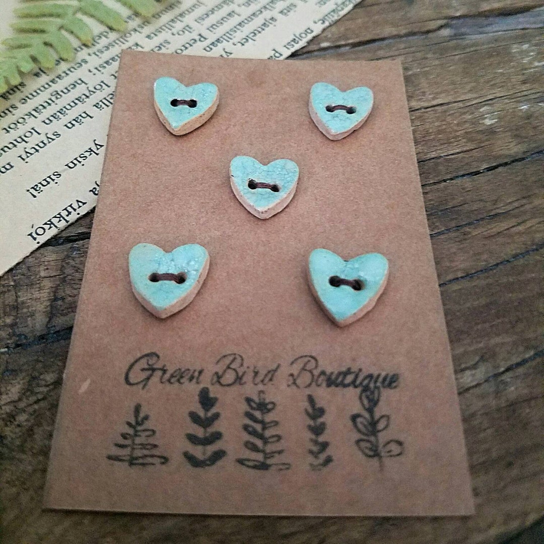 Mint Green Ceramic Heart Buttons, Set of 5 Green Stoneware Buttons - Etsy