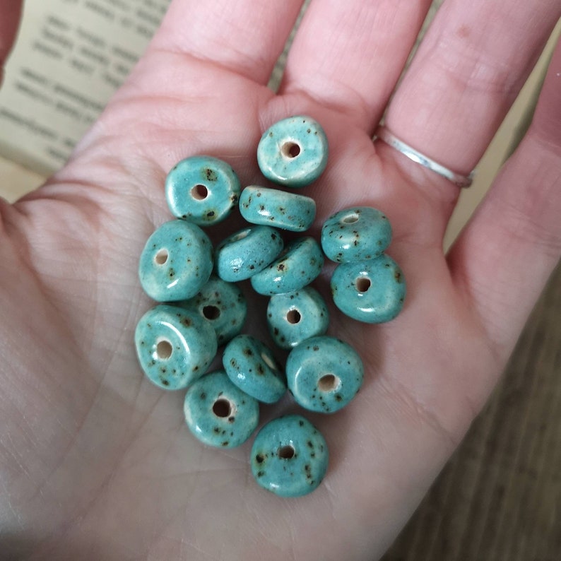 15 Ceramic beads Robin-Egg Blue Ceramic bead set Primitive | Etsy