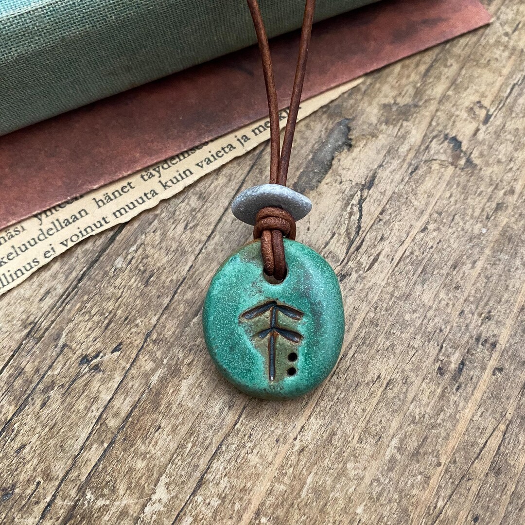 Primitive Viking Rune Necklace, Stone Cairn Necklace, Ceramic Talisman ...