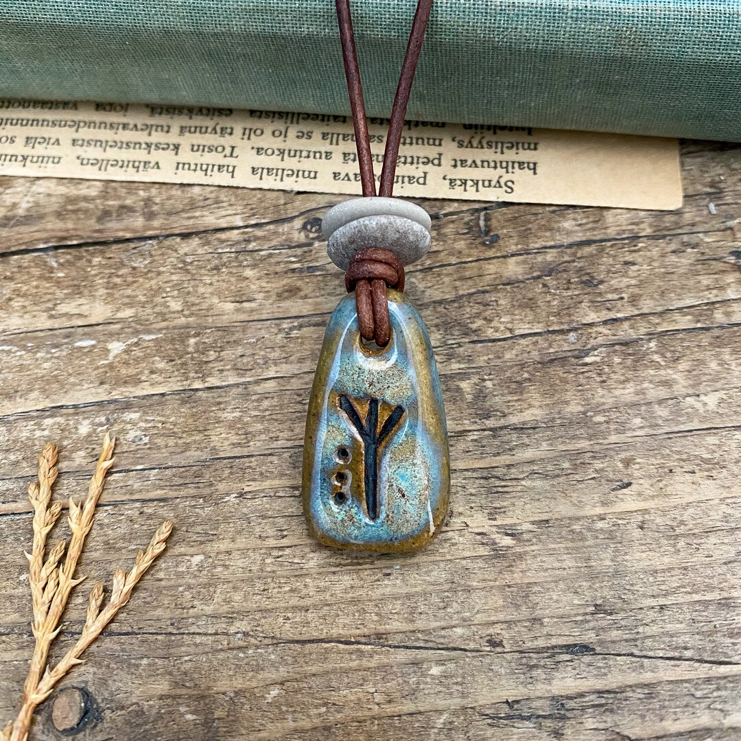 Primitive Viking Rune Necklace, Stone Cairn Necklace, Ceramic Talisman ...